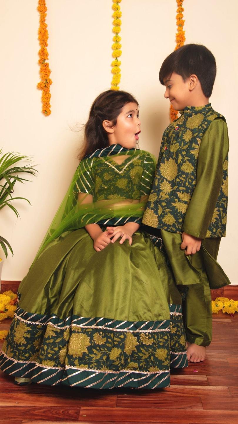Bachapan Idika Green Lehenga Set – Fledgling Wings