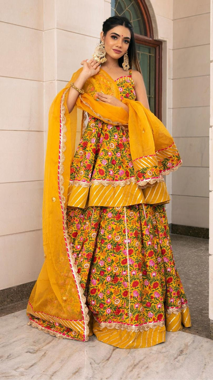 Haldi Yellow Hand Block Print Lehenga Set for Women - Free Shipping ...