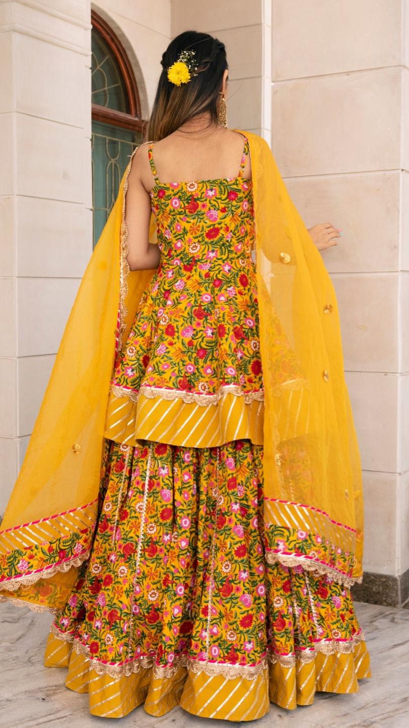 Haldi Yellow Hand Block Print Lehenga Set for Women - Free Shipping ...