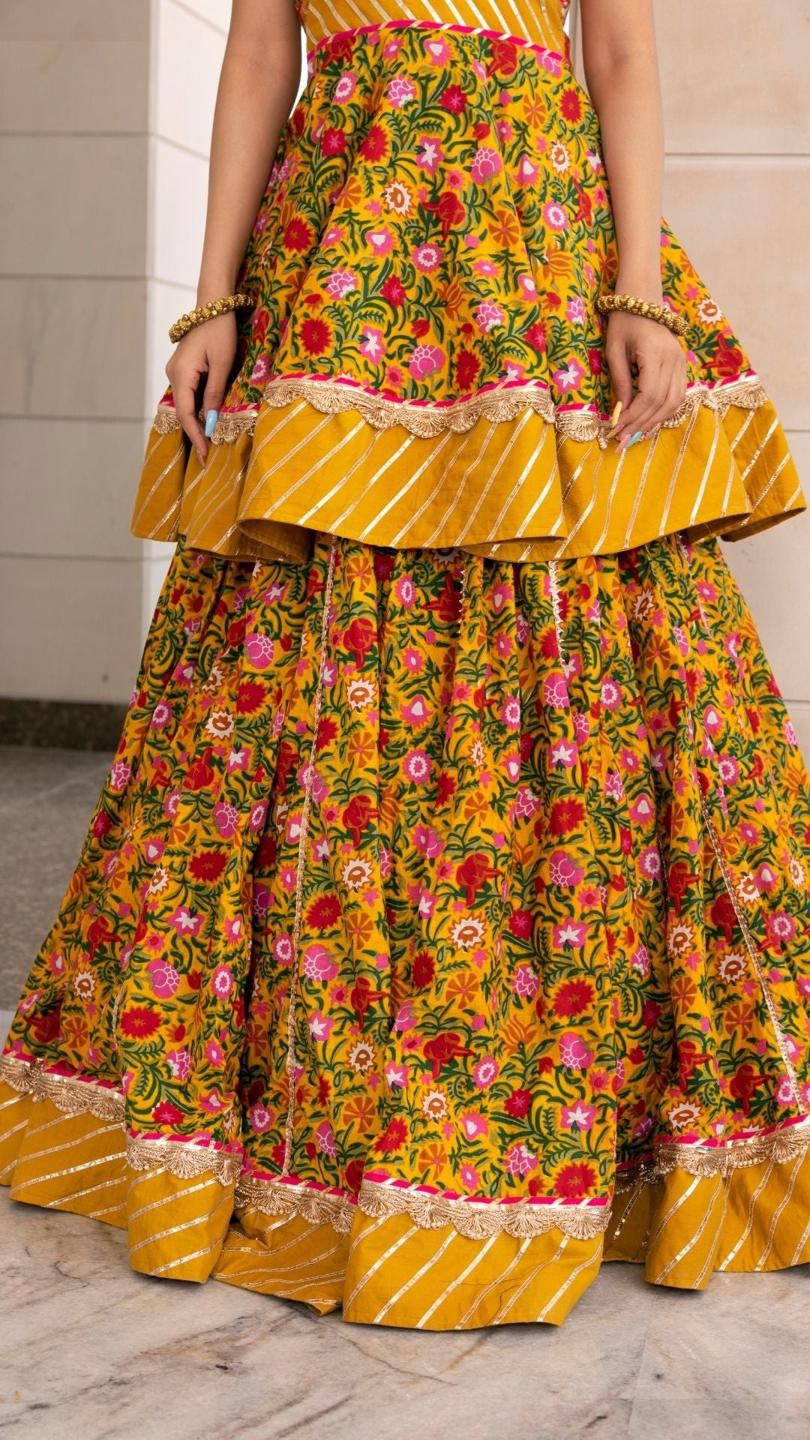 Haldi Yellow Hand Block Print Lehenga Set for Women - Free Shipping ...