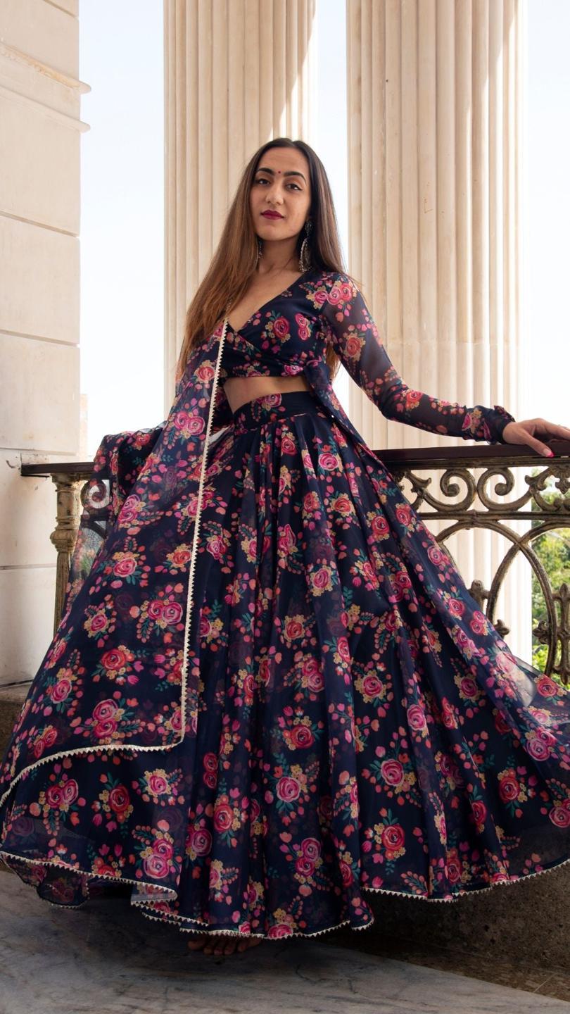 Majari Blue Organza Lehenga Set for Ladies - Free Shipping & Easy ...
