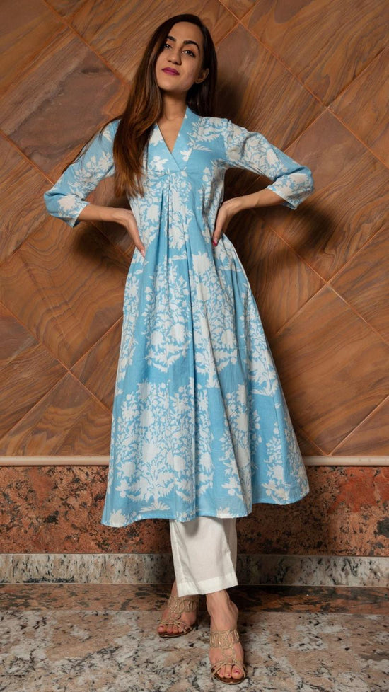 White Phool Pure Cotton Anarkali Pant Set online in USA | Free Shipping ...